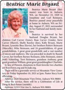 Beatrice Marie Bryant | Obituary | Auburn Reporter