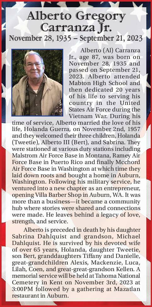 Alberto Gregory Carranza Jr. | Obituary | Auburn Reporter