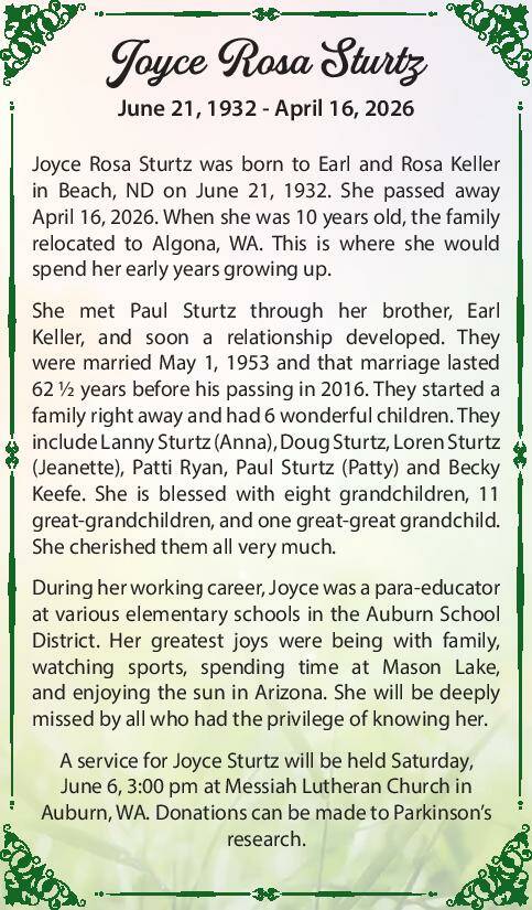 Joyce Sturtz | Obit | Auburn Reporter