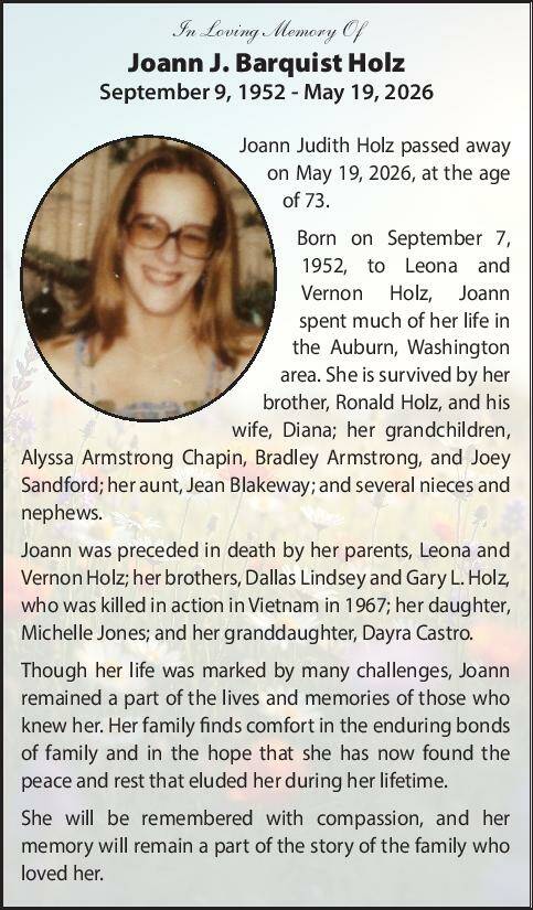 Joann Holz | Obit | Auburn Reporter